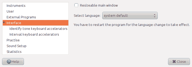 Preferences window - GNU Solfege