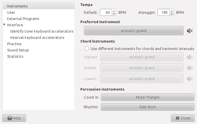 Preferences window - GNU Solfege